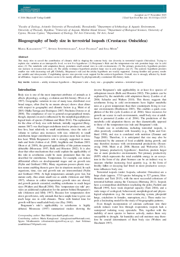 (PDF) Biogeography of body size in terrestrial isopods (Crustacea ...