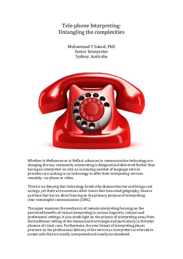(PDF) Tele-phone Interpreting: Untangling the complexities