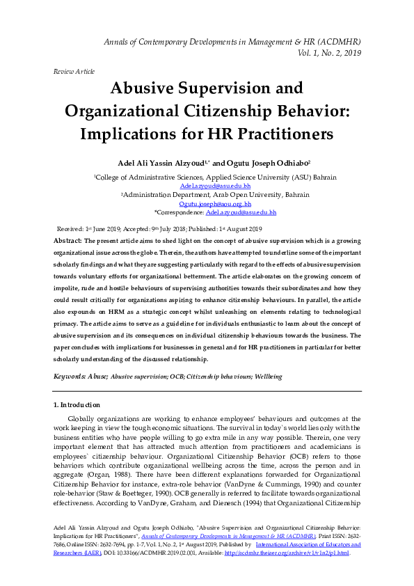 (PDF) Abusive Supervision and Organizational Citizenship Behavior ...