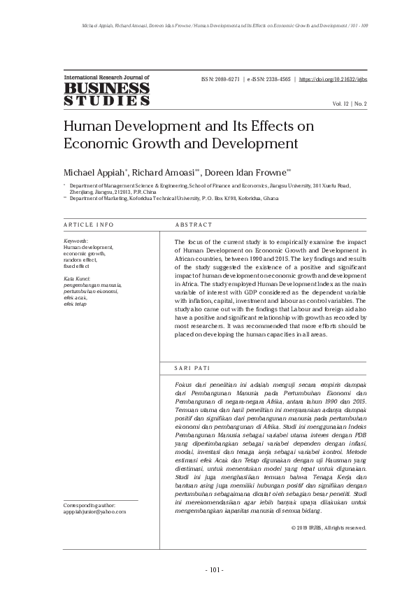 (PDF) Human Development and Its Effects on Economic Growth and Development