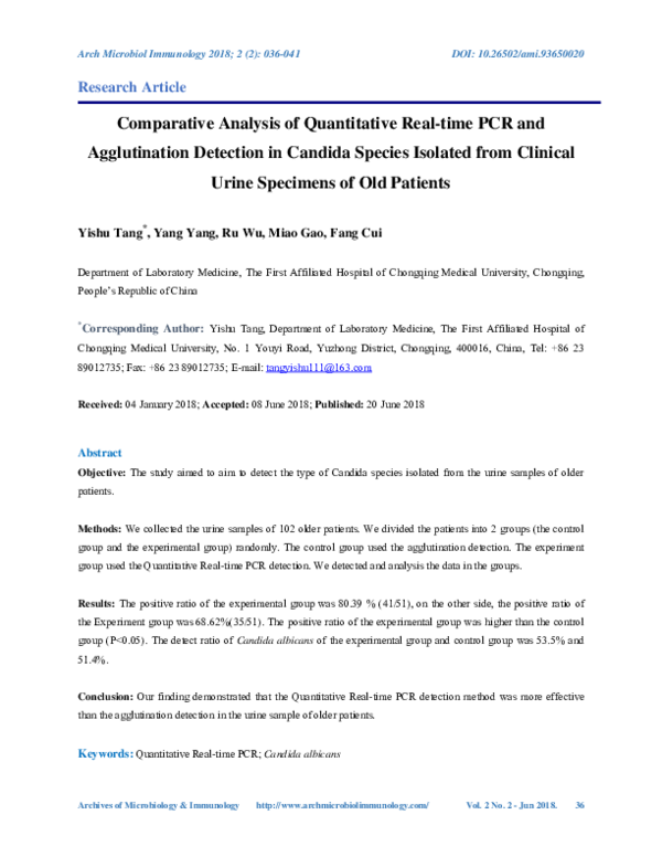 Pdf Comparative Analysis Of Quantitative Realtime Pcr And Agglutination Detection