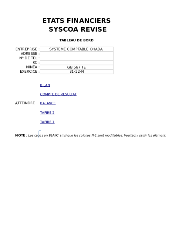 etats financiers syscoa sur excel