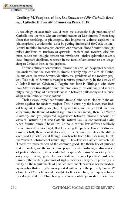 (PDF) Leo Strauss and his Catholic Readers