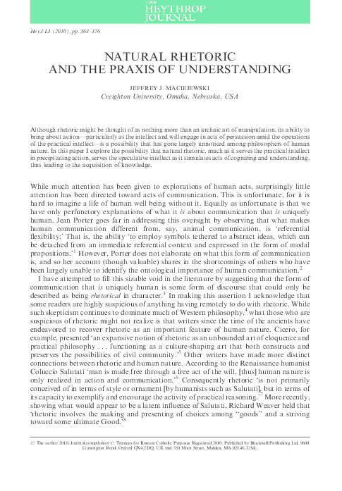 (PDF) NATURAL RHETORIC AND THE PRAXIS OF UNDERSTANDING | Jeffrey J ...