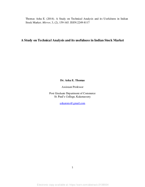 (PDF) A Study on Technical Analysis and its Usefulness in Indian Stock ...