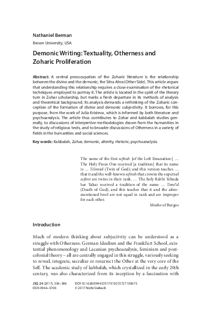(PDF) Demonic Writing: Textuality, Otherness and Zoharic Proliferation