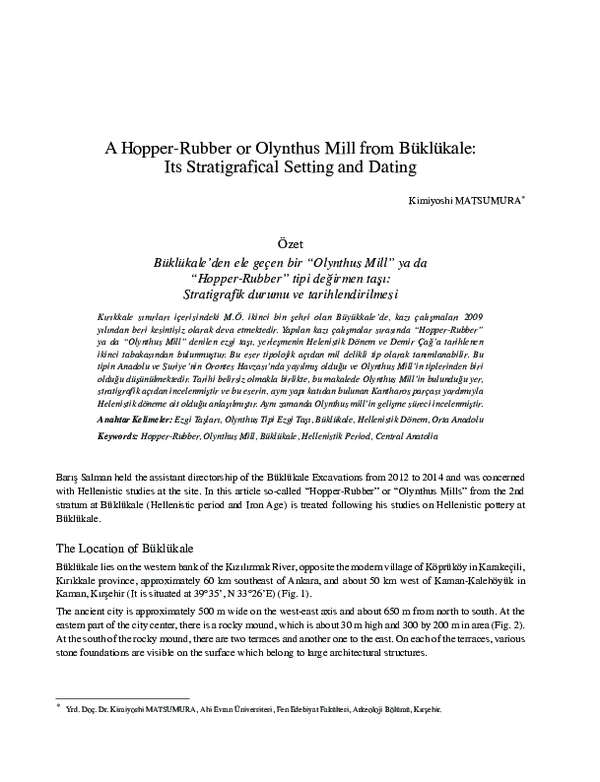 (PDF) A Hopper-Rubber or Olynthus Mill from Büklükale: Its ...
