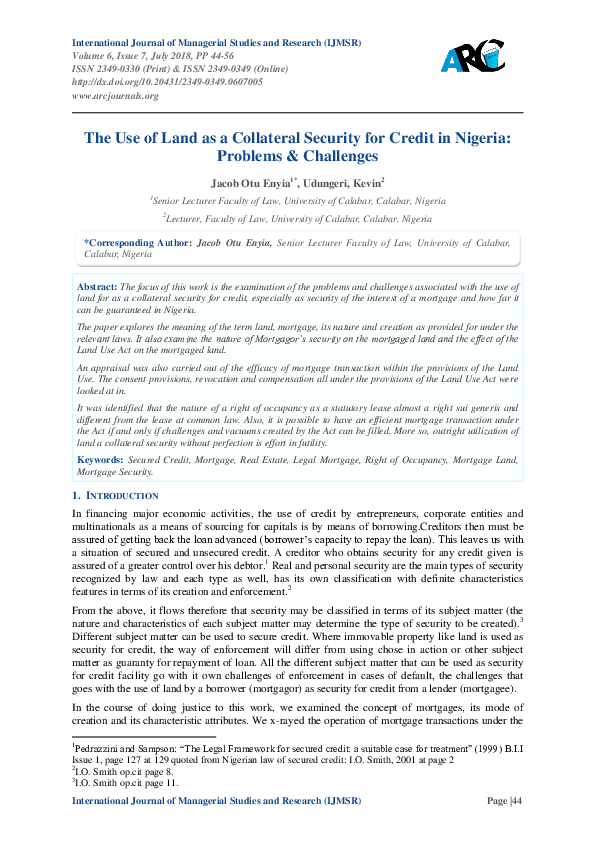 (PDF) The Use of Land as a Collateral Security for Credit in Nigeria ...