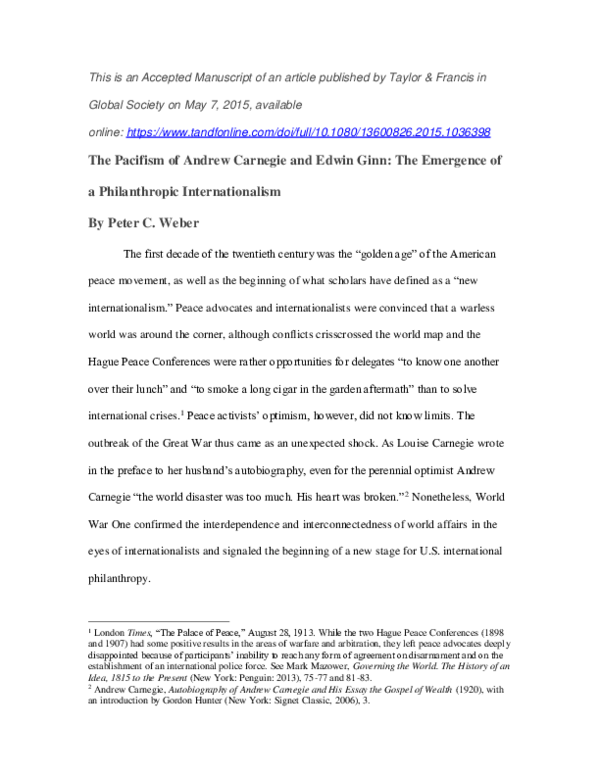 (PDF) The Pacifism of Andrew Carnegie and Edwin Ginn: The Emergence of ...