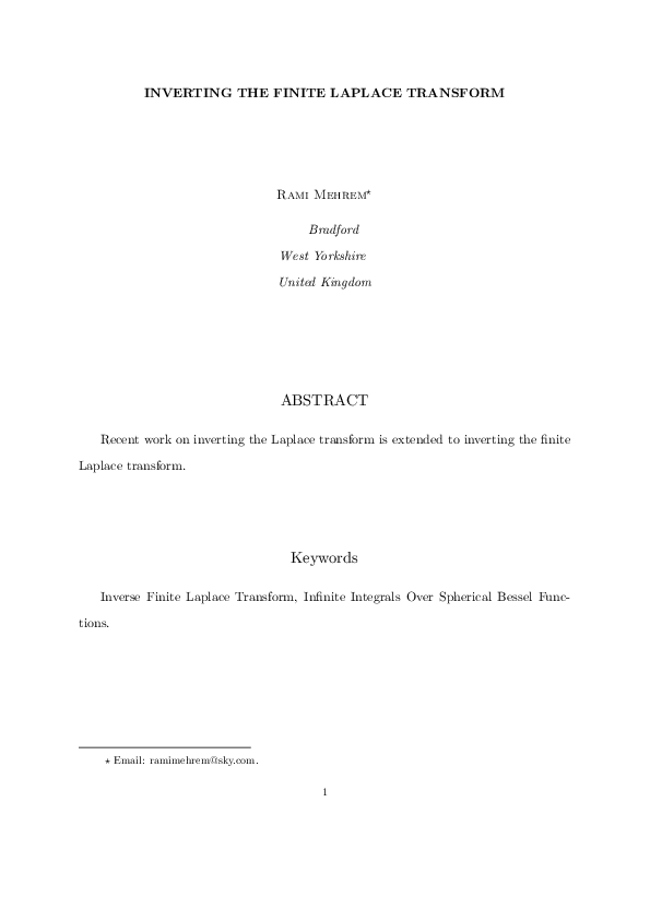 (PDF) INVERTING THE FINITE LAPLACE TRANSFORM