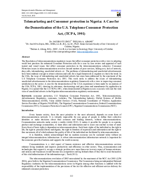 (PDF) Telemarketing and Consumer protection in Nigeria: A Case for the ...