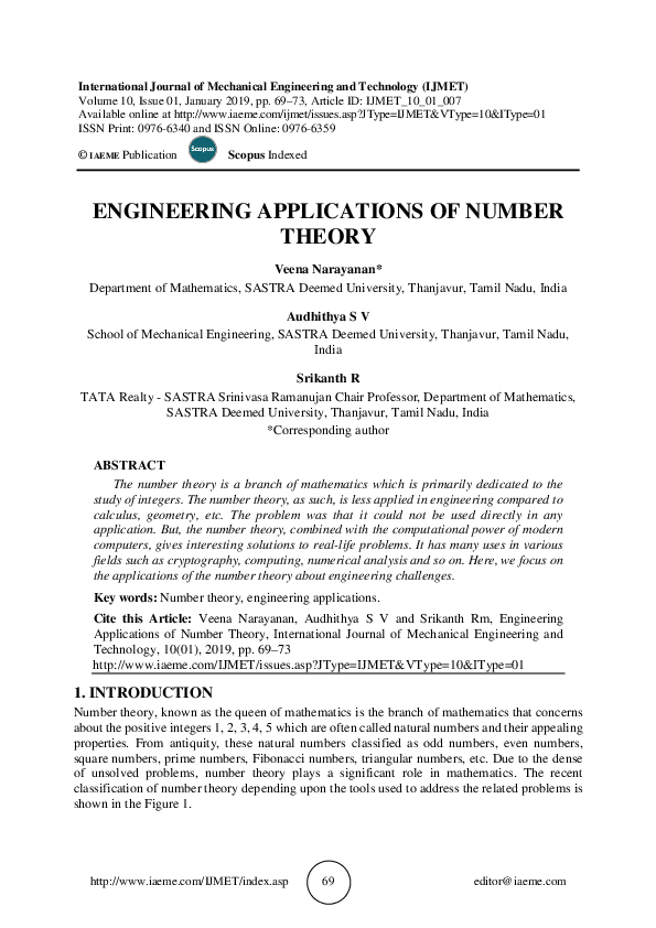 (PDF) Engineering Applications of Number Theory