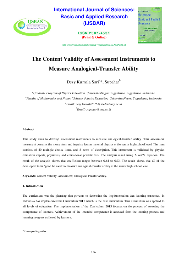 (PDF) The Content Validity of Assessment Instruments to Measure ...