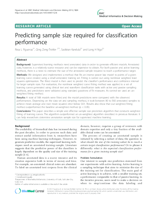 Pdf Predicting Sample Size Required For Classification Performance