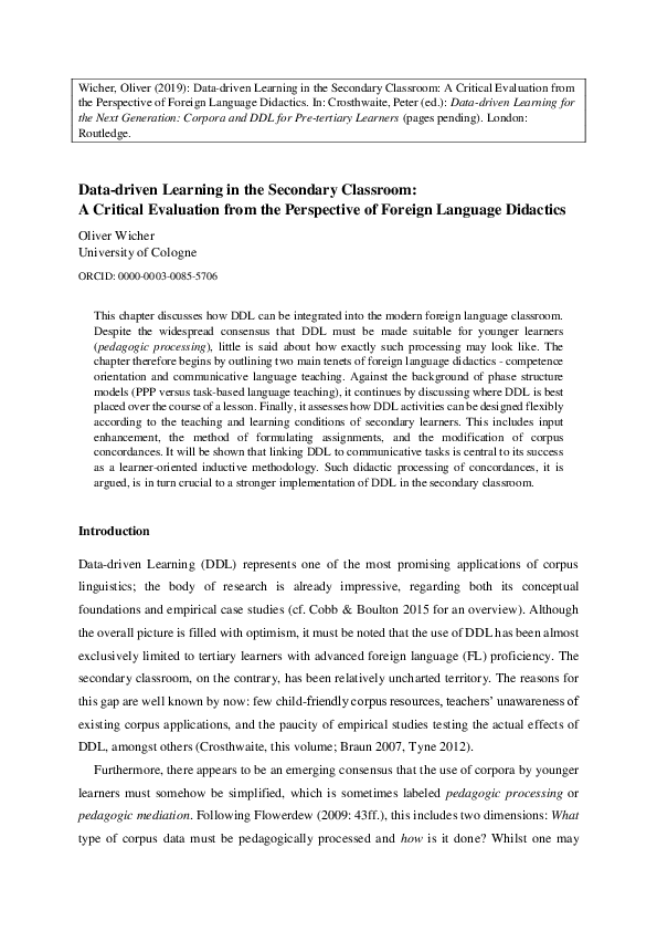 (PDF) Data-driven Learning in the Secondary Classroom: A Critical Evaluation from the ...