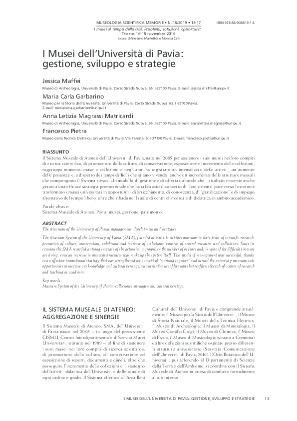 (PDF) I Musei dell'Università di Pavia: gestione, sviluppo e strategie ...