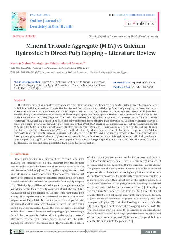 (PDF) Mineral Trioxide Aggregate (MTA) vs Calcium Hydroxide in Direct ...