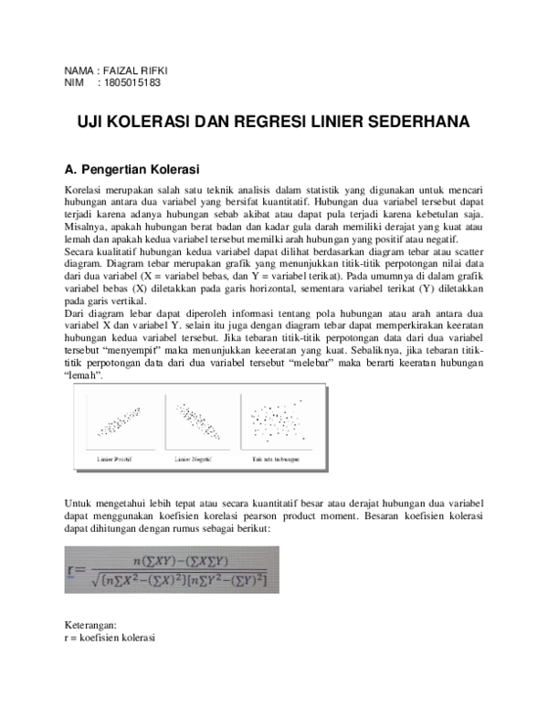 (DOC) UJI KOLERASI DAN REGRESI LINIER SEDERHANA | Faizal Rifki - Academia.edu
