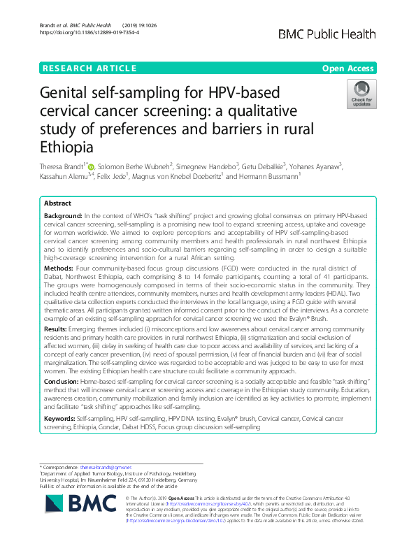 (PDF) Genital self-sampling for HPV-based cervical cancer screening: a ...