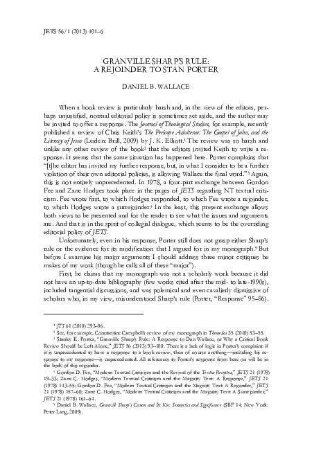 (PDF) Wallace 2013 Granville Sharp's Rule - A Rejoinder