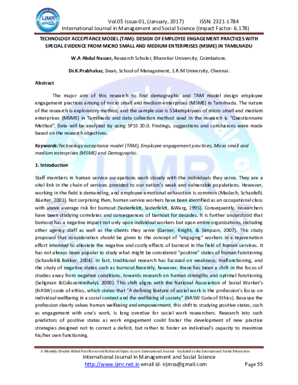 (PDF) TECHNOLOGY ACCEPTANCE MODEL (TAM): DESIGN OF EMPLOYEE ENGAGEMENT ...