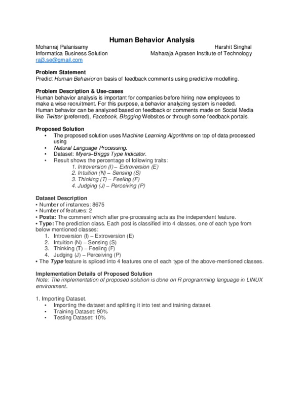 (PDF) Human Behavior Analysis