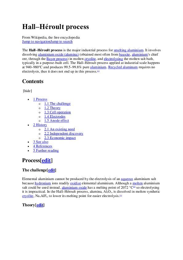 (DOC) Hall-Héroult process