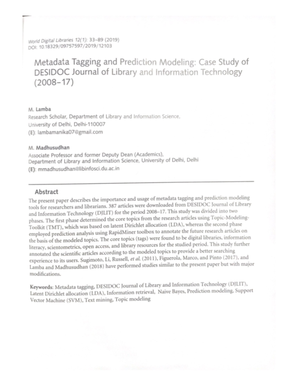(PDF) Metadata Tagging and Prediction Modeling: Case Study of Metadata ...