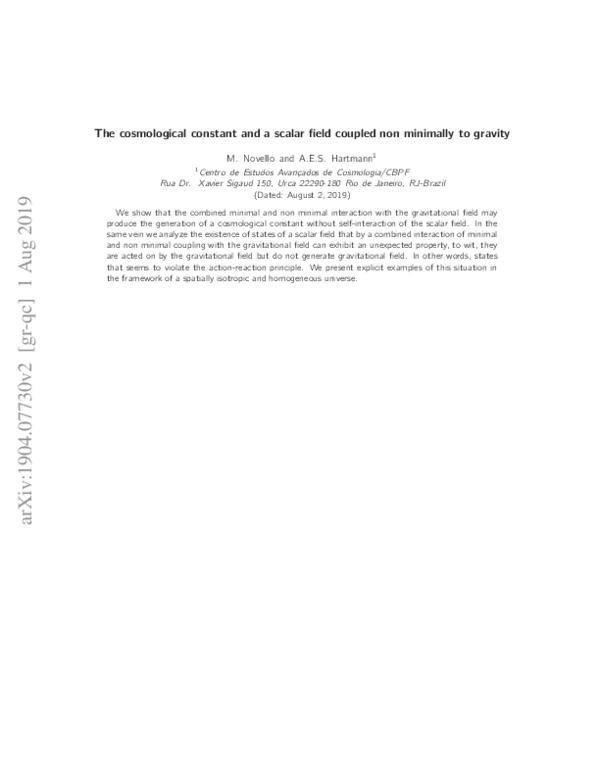 Pdf The Cosmological Constant And A Scalar Field Coupled Non Minimally To Gravity