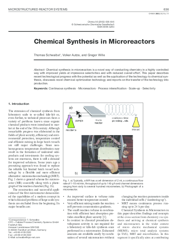 (PDF) Chemical Synthesis in Microreactors