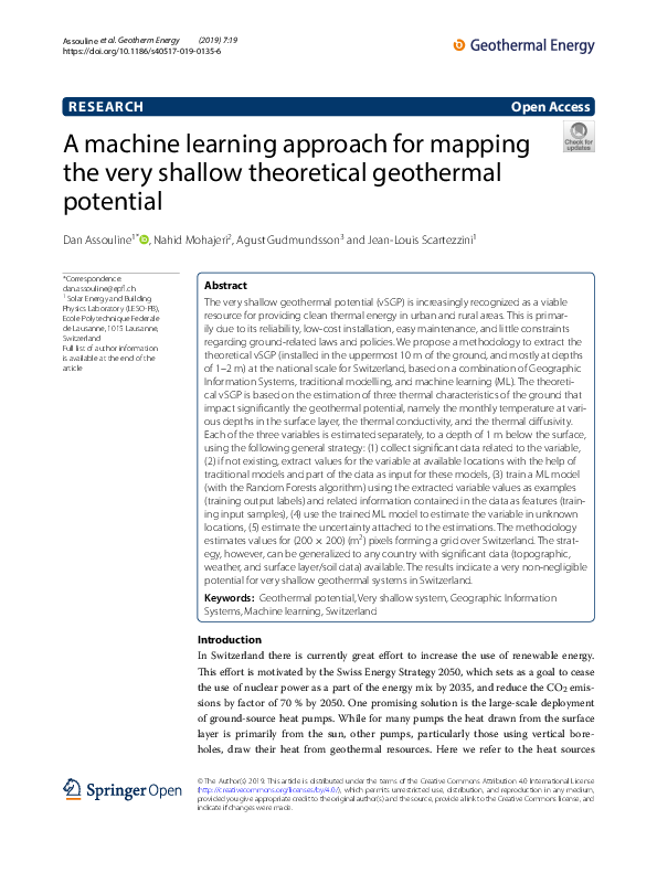 (PDF) A machine learning approach for mapping the very shallow theoretical geothermal potential