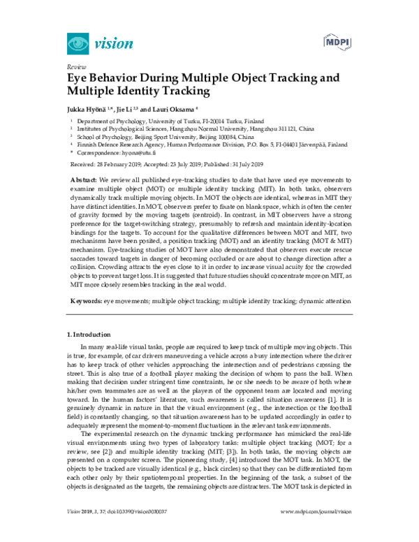 (PDF) Eye Behavior During Multiple Object Tracking and Multiple ...