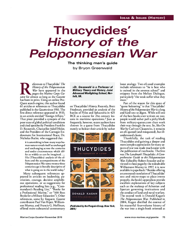 (PDF) Thucydides' History of the Peloponnesian War: A Thinking Man's Guide