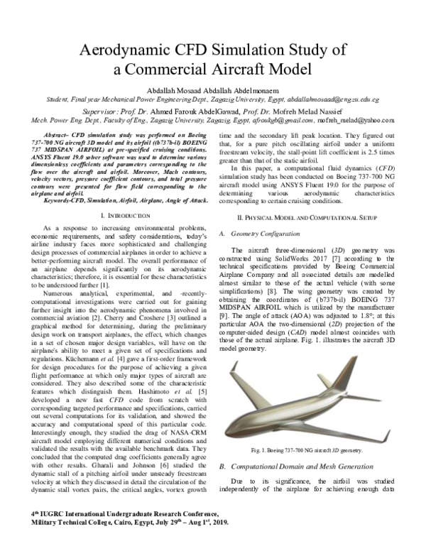 (PDF) Aerodynamic CFD Simulation Study of a Commercial Aircraft Model