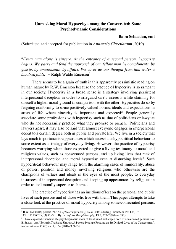(PDF) Unmasking Moral Hypocrisy among the Consecrated: Some ...