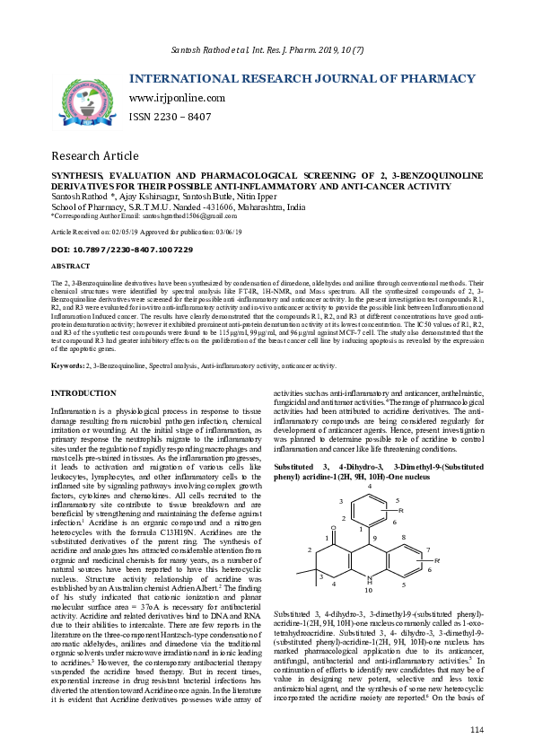 (PDF) SYNTHESIS, EVALUATION AND PHARMACOLOGICAL SCREENING OF 2, 3 ...
