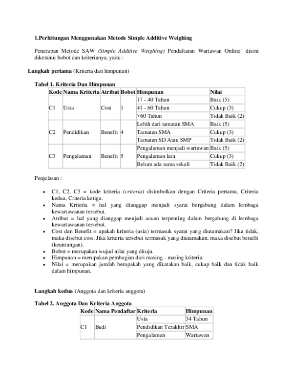 (DOC) Perhitungan Menggunakan Metode Simple Additive Weighing