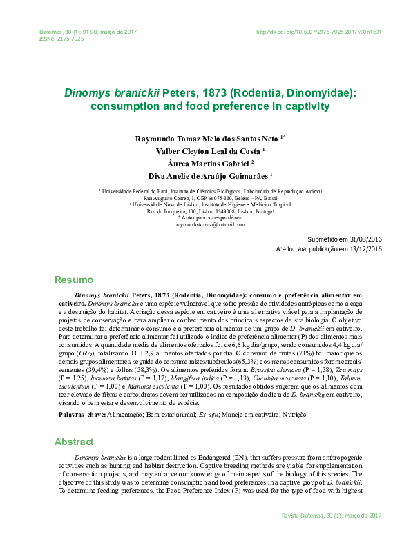 (PDF) Dinomys branickii Peters 1873 Rodentia Dinomyidae