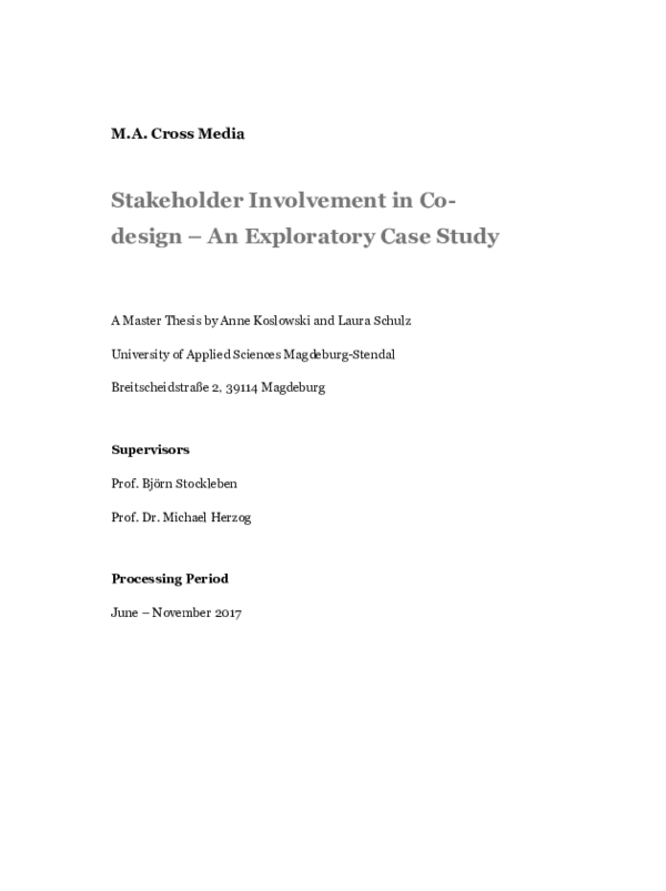(PDF) Stakeholder Involvement in Co- design – An Exploratory Case Study