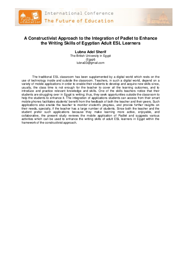 Pdf A Constructivist Approach To The Integration Of Padlet To Enhance The Writing Skills Of