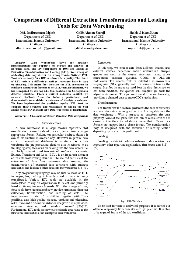 Pdf Comparison Of Different Extraction Transformation And Loading