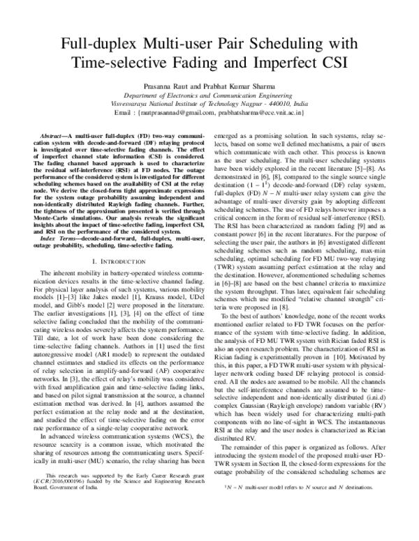 (PDF) Full-duplex Multi-user Pair Scheduling with Time-selective Fading and Imperfect CSI