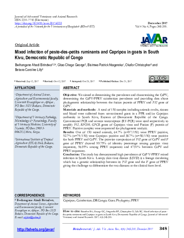 (PDF) Pages 348-355.des-petits ruminants and Capripox in goats in South ...