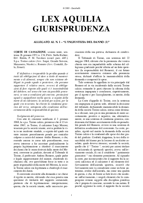 (PDF) LEX AQUILIA GIURISPRUDENZA ALLEGATO AL N. 1 -"L'INGIUSTIZIA DEL ...