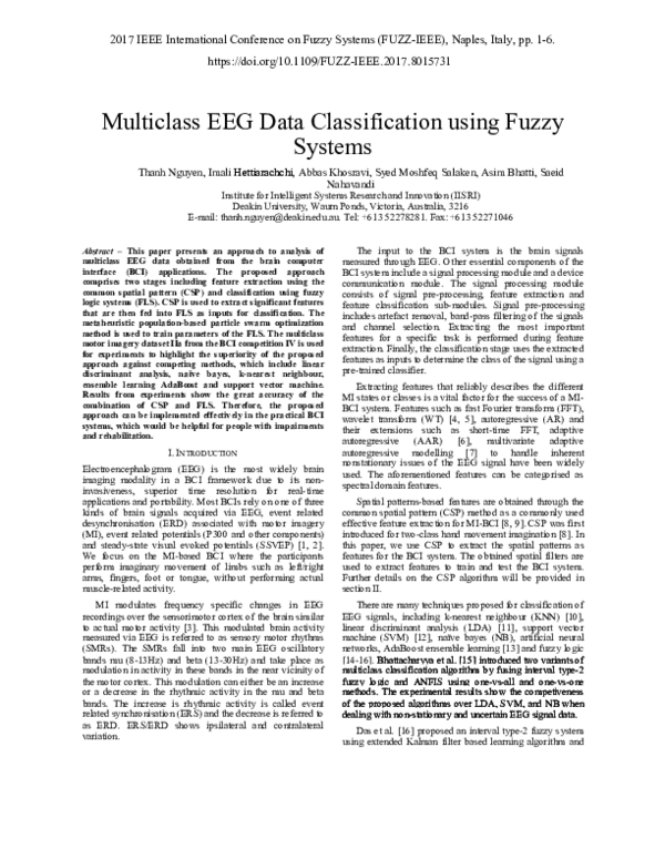 Pdf Multiclass Eeg Data Classification Using Fuzzy Systems