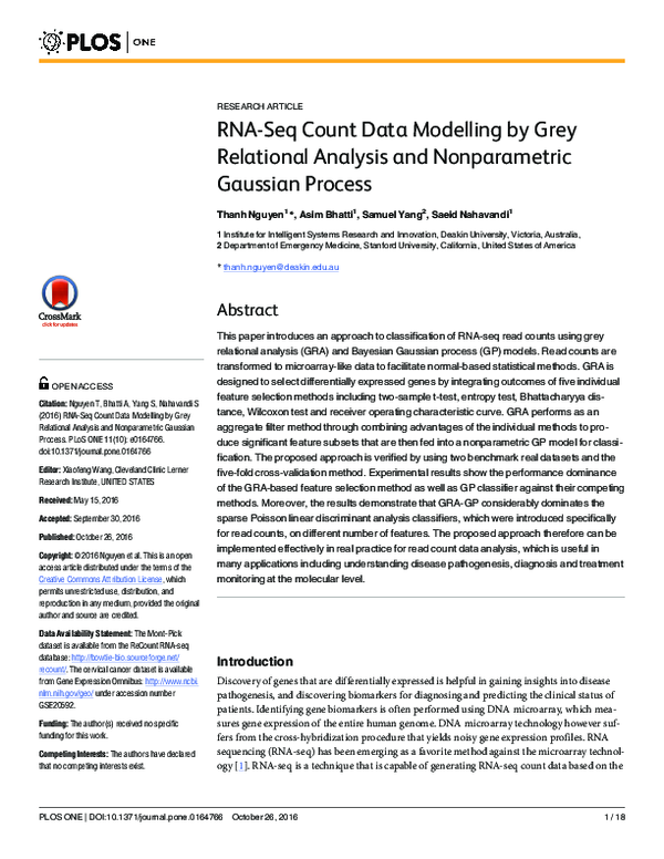 (PDF) RNA-Seq Count Data Modelling by Grey Relational Analysis and Nonparametric Gaussian Process