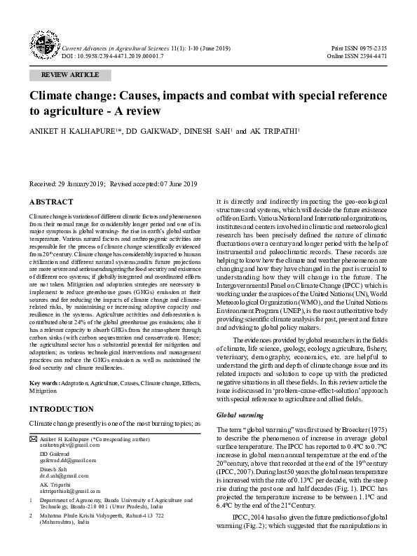 (PDF) Climate change: Causes, impacts and combat with special reference ...