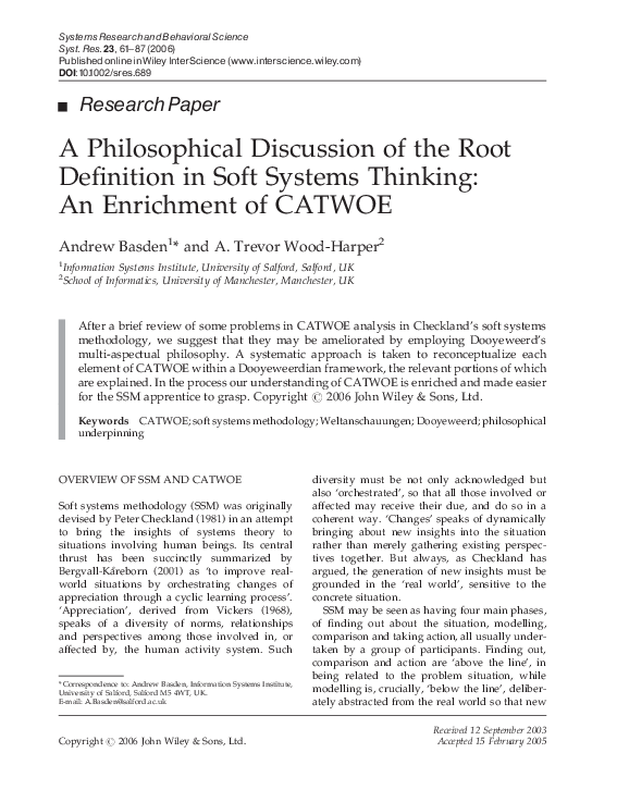 (PDF) A Philosophical Discussion of the Root Definition in Soft Systems ...