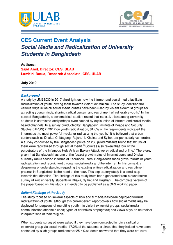 (PDF) CES Current Event Analysis Social Media and Radicalization of ...