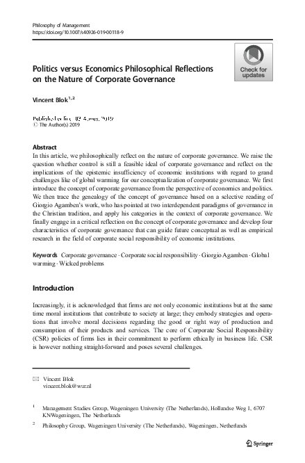 (PDF) Politics versus Economics: Philosophical Reflections on the ...
